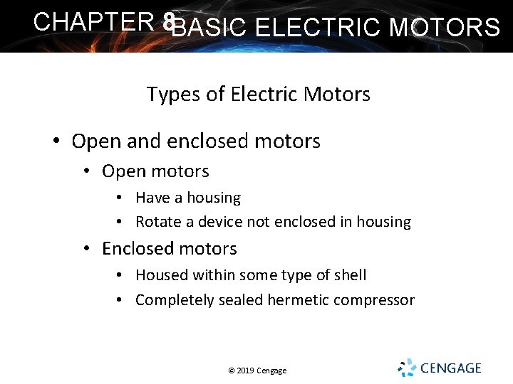 2019 Cengage CHAPTER 8 BASIC ELECTRIC MOTORS INTRODUCTION
