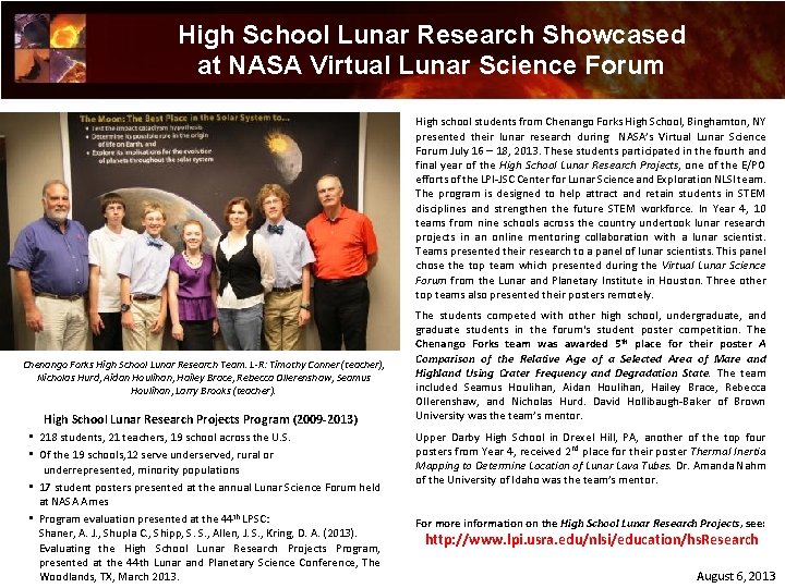 High School Lunar Research Showcased at NASA Virtual