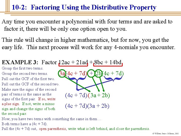 10 2 Factoring Using the Distributive Property OBJECTIVES