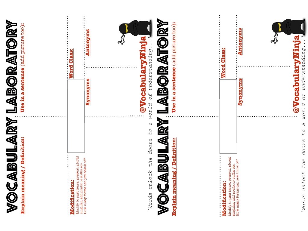 VOCABULARY LABORATORY Explain meaning Definition Use in a