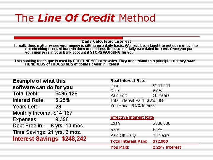 The Line Of Credit Method Bank Account W