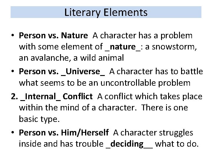 Elements of Literature Created for two column notes