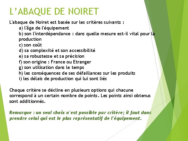 Choix dune forme de Maintenance Abaque de NOIRET