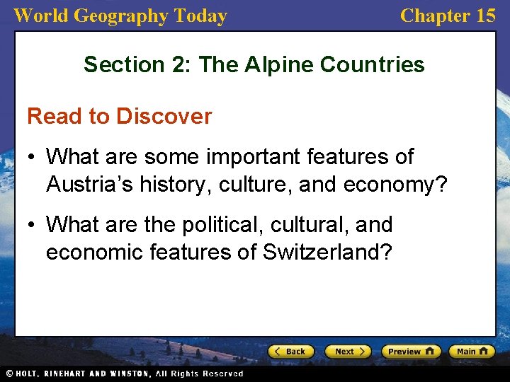 World Geography Today Chapter 15 Central Europe Preview