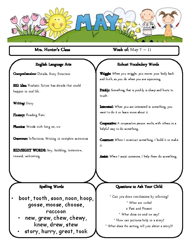 Mrs Hunters Class English Language Arts Comprehension Details