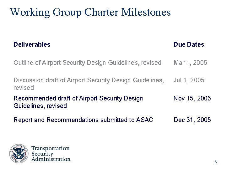 Airport Security Design Guidelines Working Group presentation to
