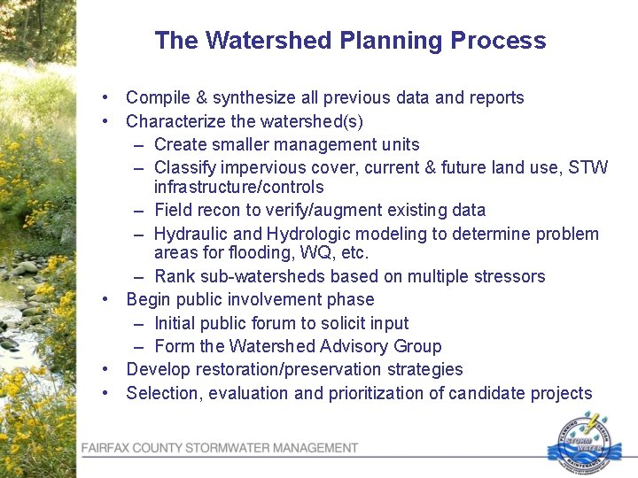 Watershed Management in Fairfax County MWCOG Regional Monitoring