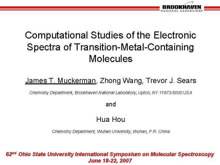 Computational Studies of the Electronic Spectra of ...