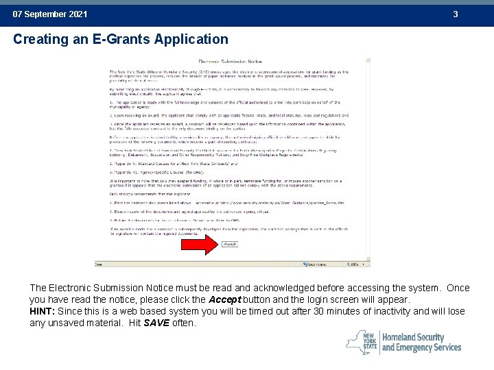 Tutorial Creating an EGrants Application To access DHSES