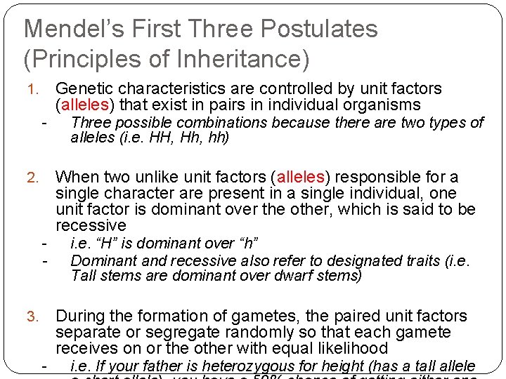 Genetic Continuity Gregor Mendel Punnett Squares Quick Reminders