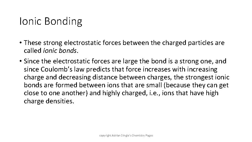 Chemical Bonding Topic 2 asliding scale of bond