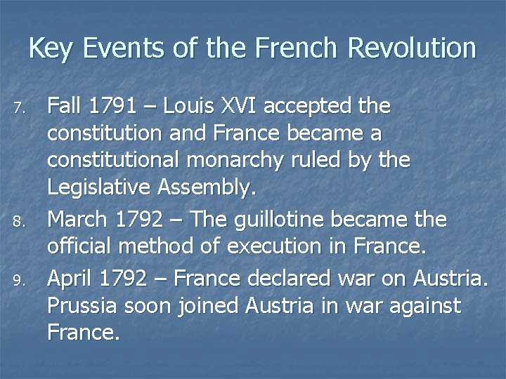 French Revolution The Rise of Napoleon Key Terms