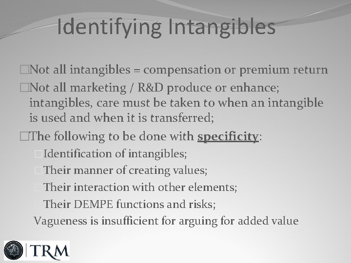 Transfer Pricing Lecture 17 Intangibles III including session