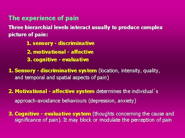 PATHOPHYSIOLOGY OF PAIN Prof J Hanek MD Ph