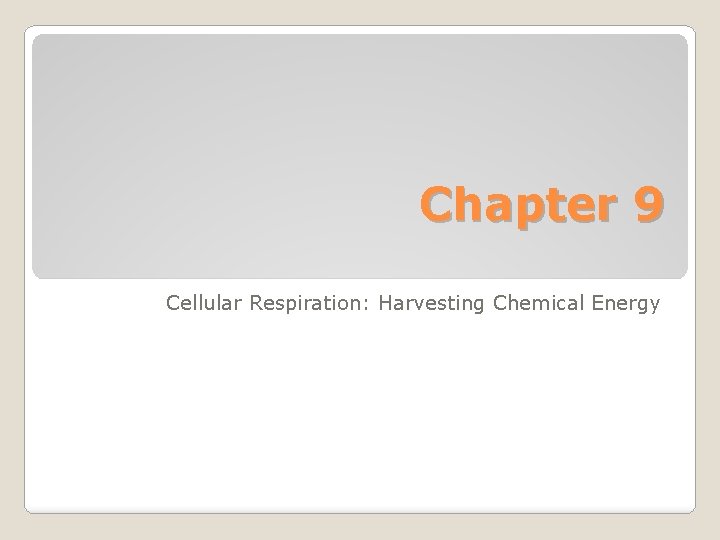 Chapter 9 Cellular Respiration Harvesting Chemical Energy Overview