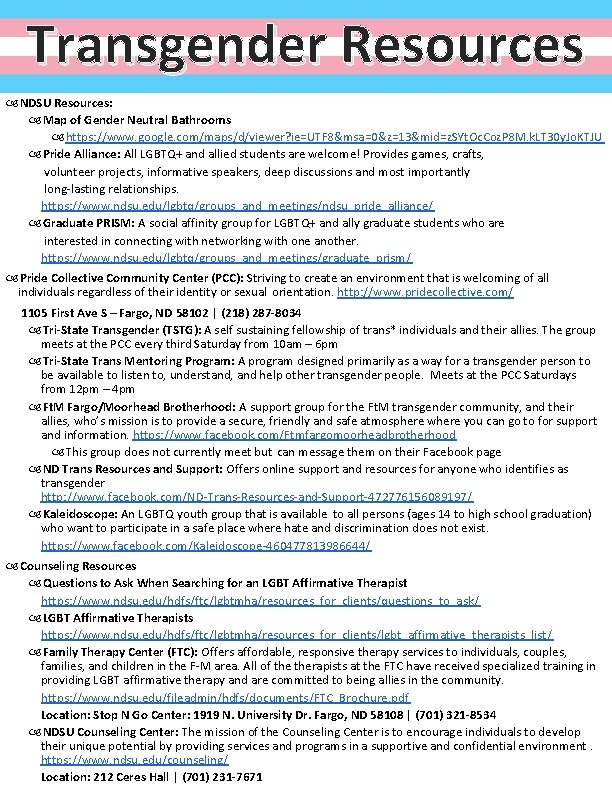 Transgender Resources NDSU Resources Map of Gender Neutral