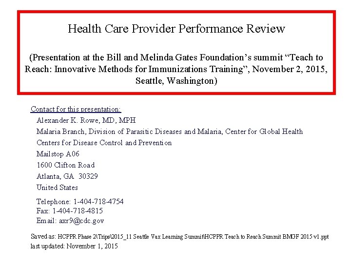 Health Care Provider Performance Review Presentation at the