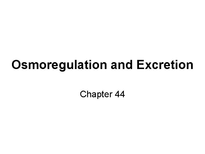 Osmoregulation and Excretion Chapter 44 Osmoregulation Osmoregulation ...