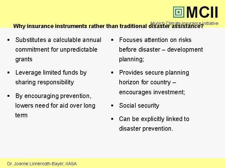 Options for using insurance mechanisms for climaterelated risks