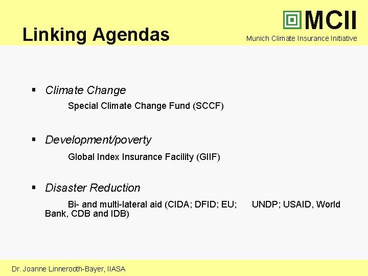Options for using insurance mechanisms for climaterelated risks