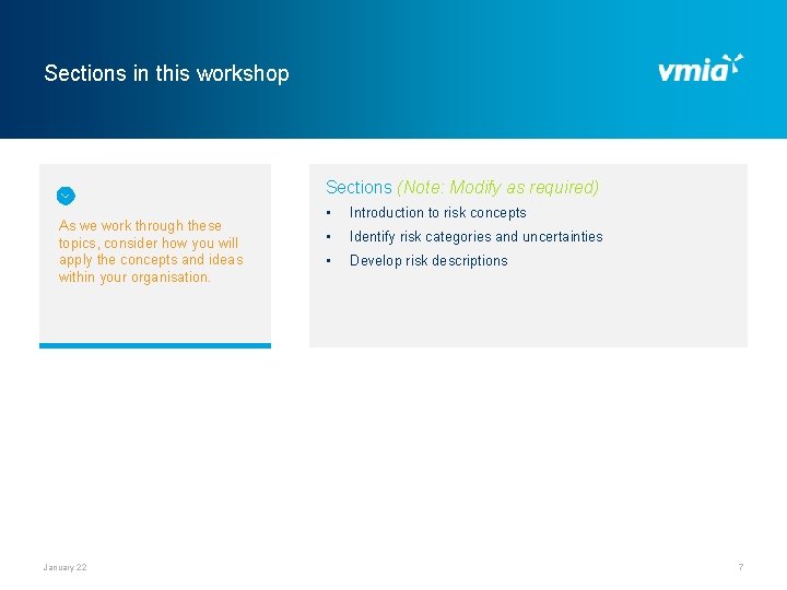 Risk Identification and Management Program RIMP for VMIA