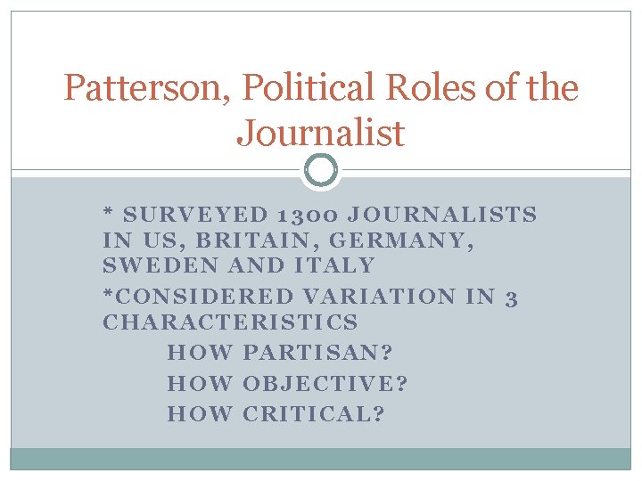 Patterson Political Roles of the Journalist SURVEYED 1300