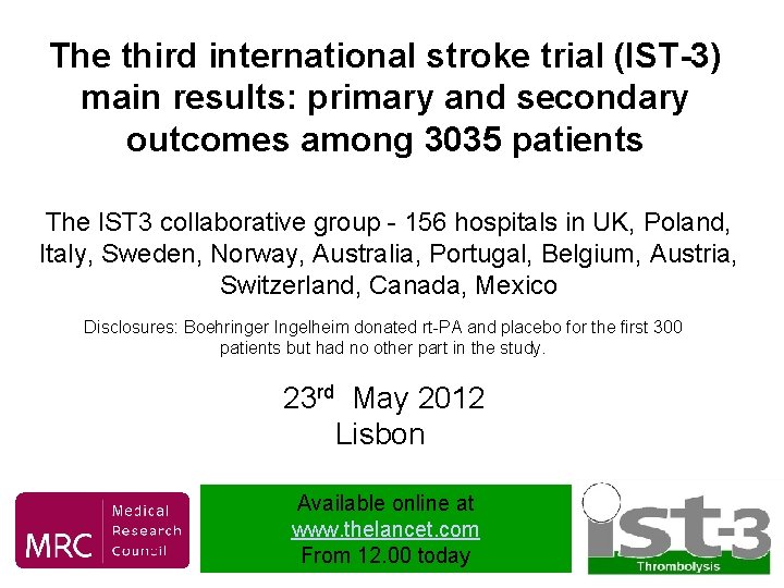 The third international stroke trial IST3 main results