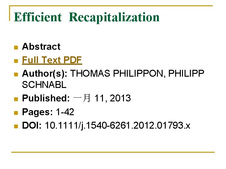 Efficient Recapitalization n n n Abstract Full Text