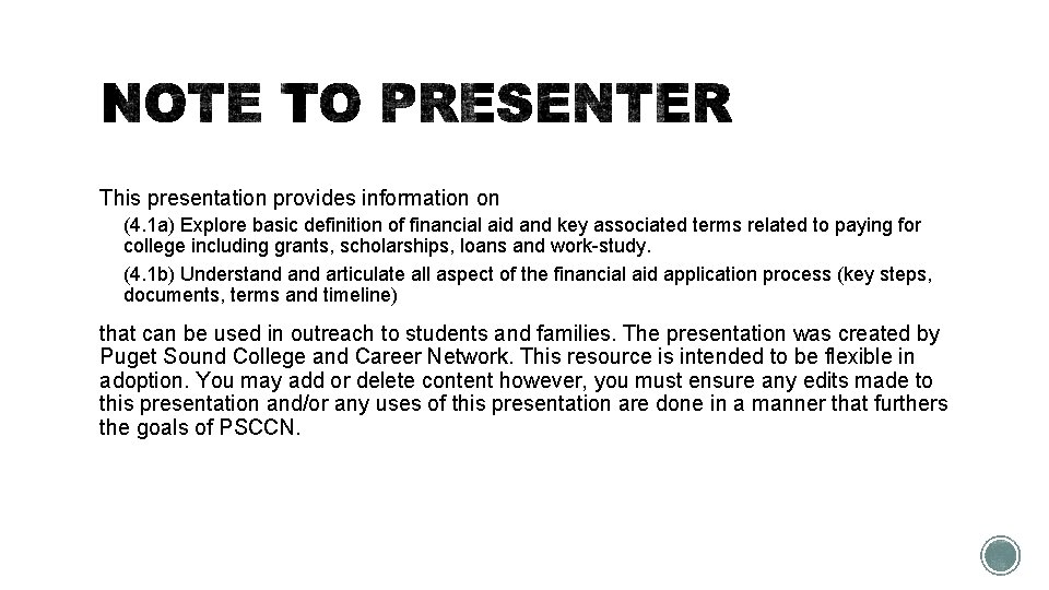 This presentation provides information on 4 1 a