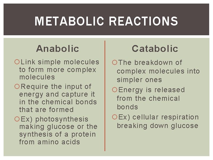 AN INTRODUCTION TO METABOLISM Chapter 8 METABOLISM Chemical