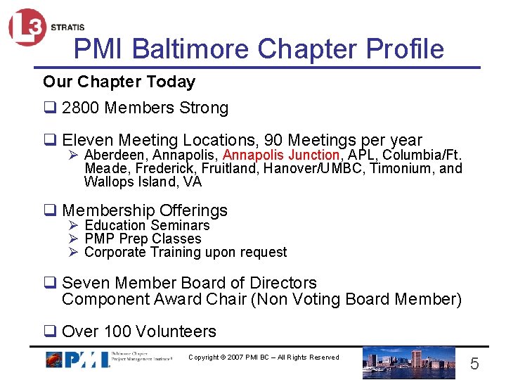 Project Management Institute Baltimore Chapter Inaugural Meeting of