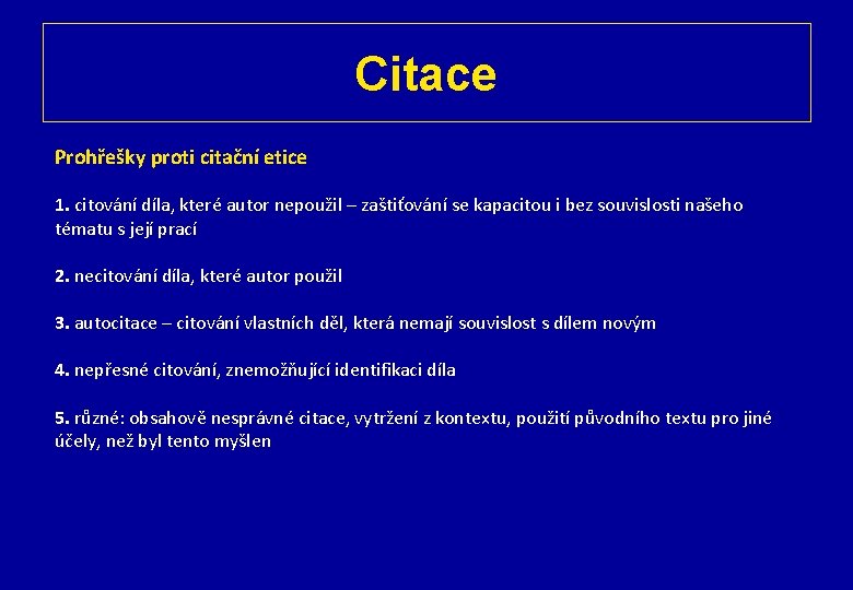 Citace dle normy SN ISO 690 Bibliografick citace