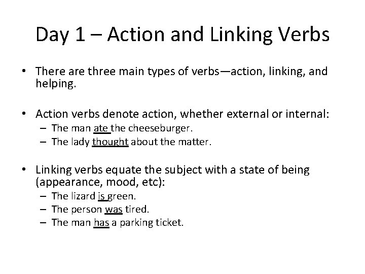 Grammar Lessons Week 2 A review of verbs