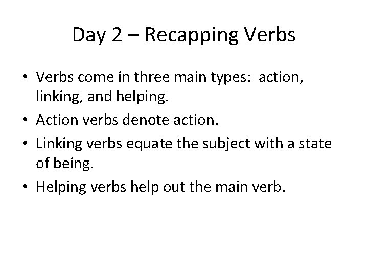 Grammar Lessons Week 2 A review of verbs