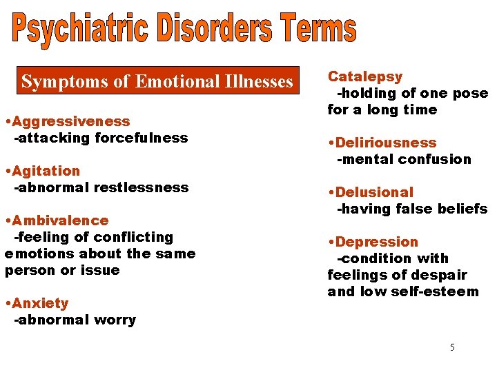 Terms in Psychiatry 1 Objectives After studying this
