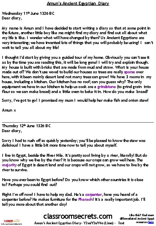 Amuns Ancient Egyptian Diary Wednesday 11 th June