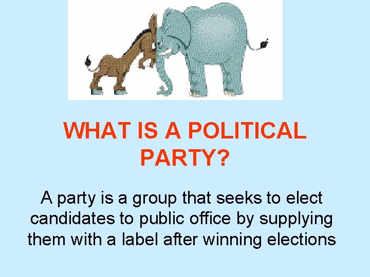 WHAT IS A POLITICAL PARTY A party is