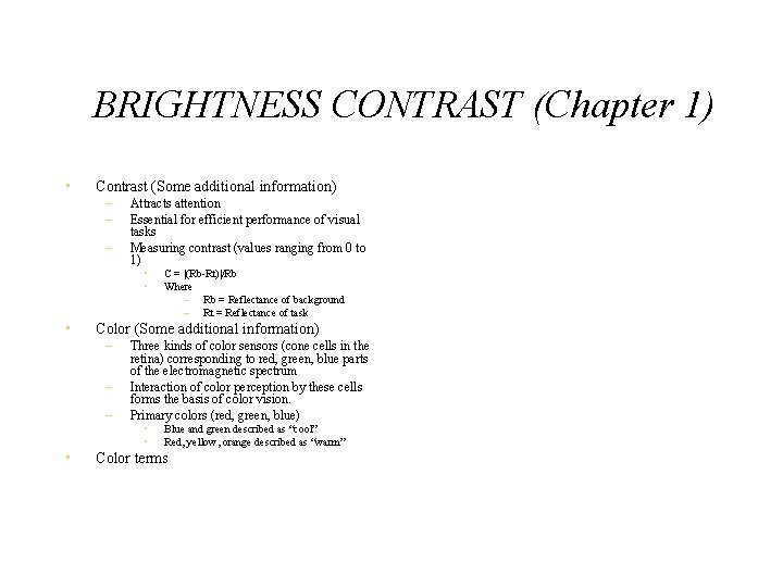 LIGHT AND SIGHT Chapter 2 Light Wavelength Color