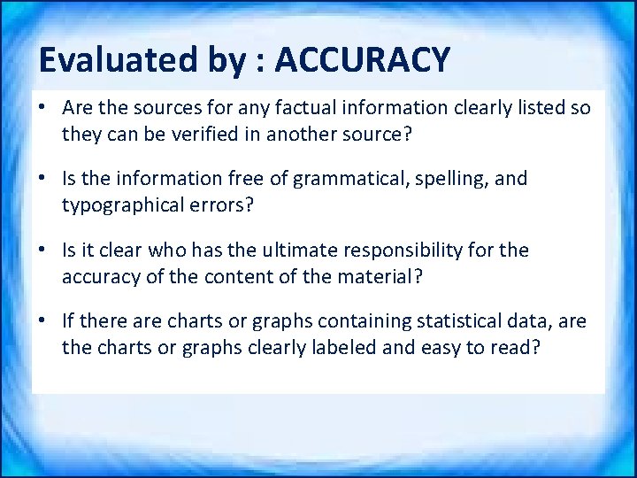 Evaluation of Web Resources Evaluation making of a