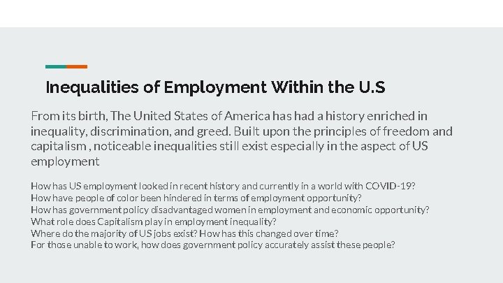 Inequalities of Employment Within the U S By
