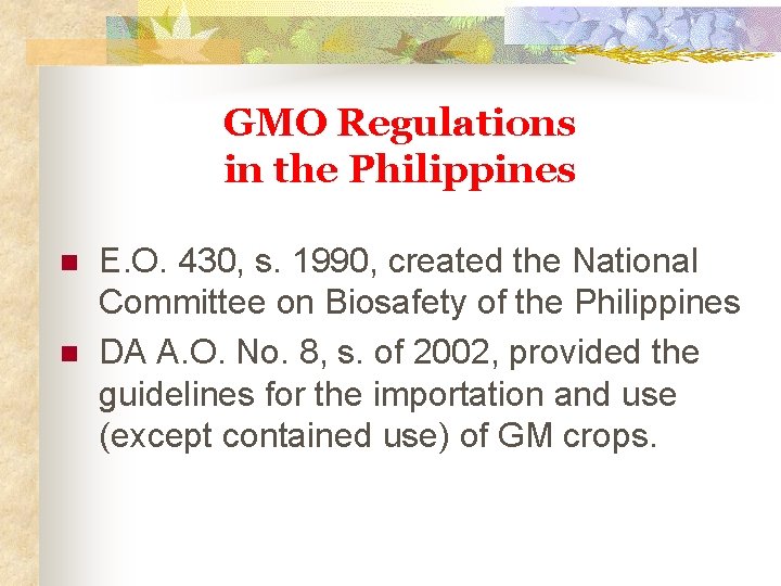 The Philippine Experience with Regulation and Risk Assessment