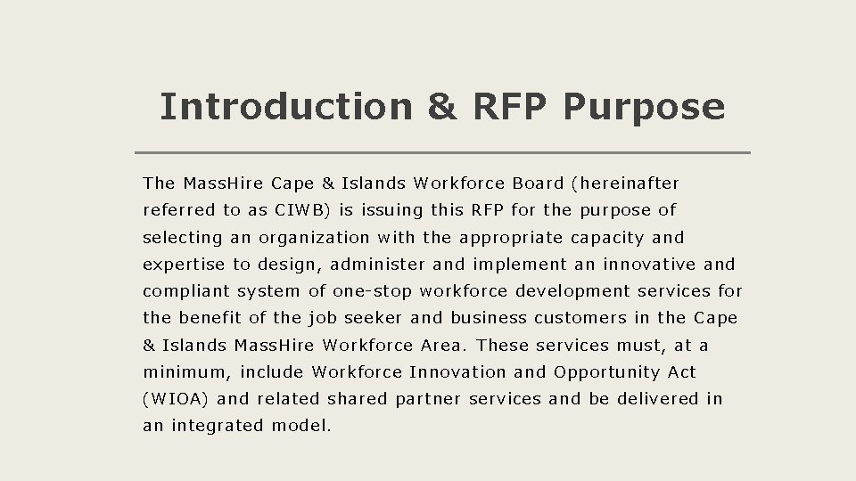 Mass Hire Cape Islands Workforce Board RFP 2020