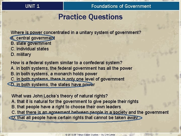 UNIT 1 Foundations of Government Unit Essential Question