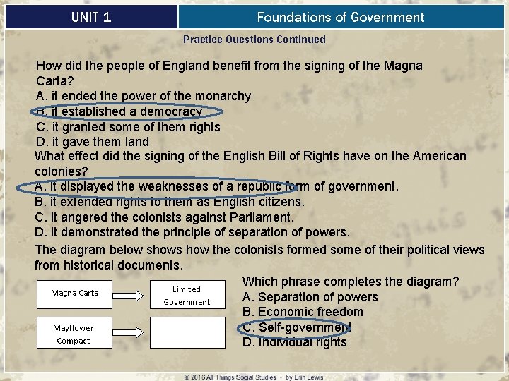 UNIT 1 Foundations of Government Unit Essential Question