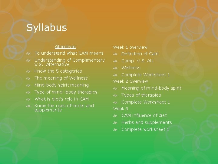CAM Overview By Ariel Crase Syllabus Complimentary and