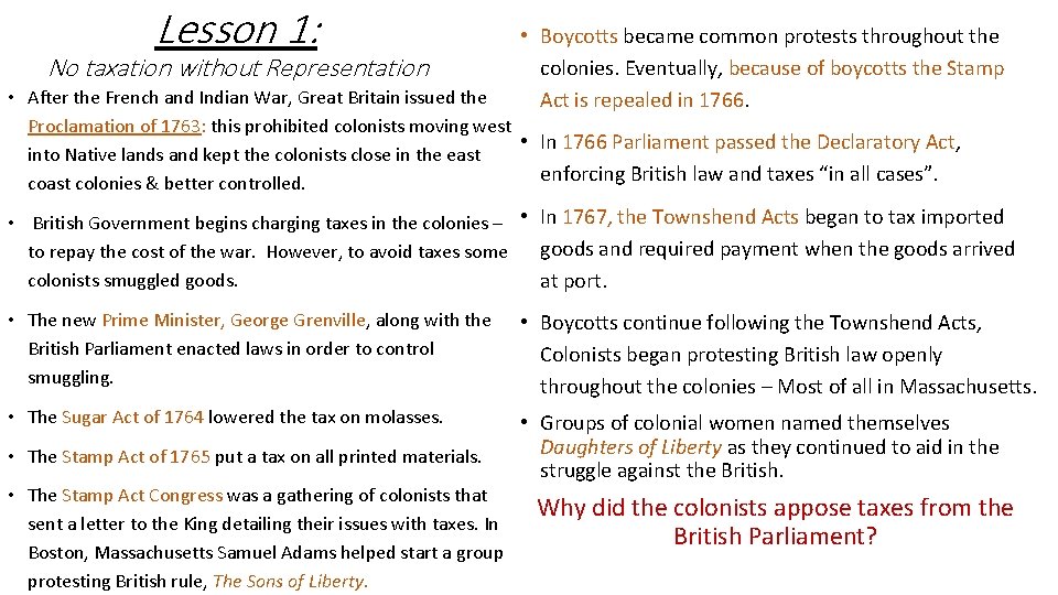 Chapter 5 The Spirit of Independence Lesson 1