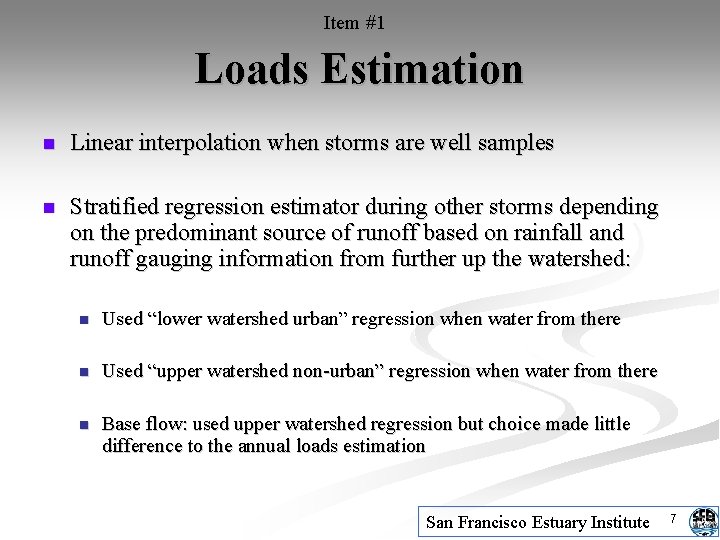 Item 1 Trace element loads in urbanized watersheds
