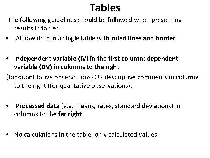 Foundations in Biology PAG Table and Graph rules