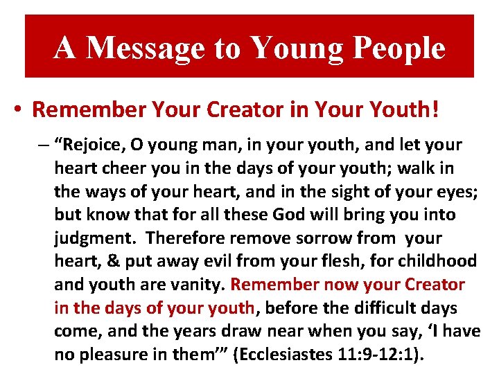 A Message to Young People Psalm 119 9
