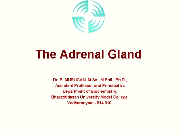The Adrenal Gland Dr P MURUGAN M Sc